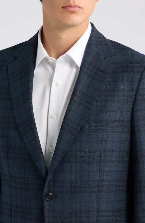BOSS Hutson Slim Fit Plaid Slub Wool Blend Sport Coat
