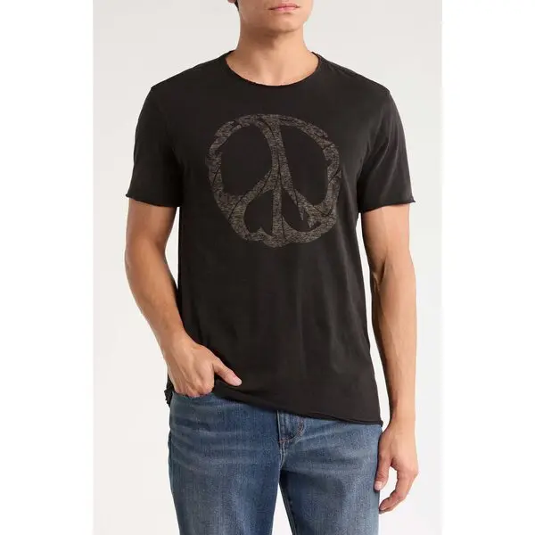 John Varvatos Peace Maker Raw Edge Crewneck T-shirt - Black