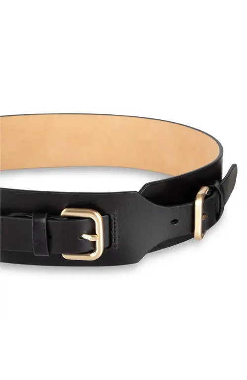 Sam Edelman Double Buckle Leather Wide Belt