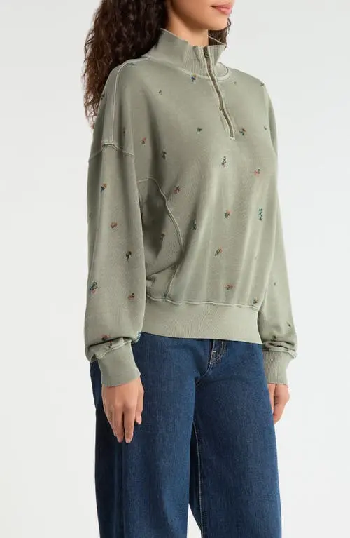 Lucky Brand Embroidered Half-zip Cotton Fleece Sweatshirt