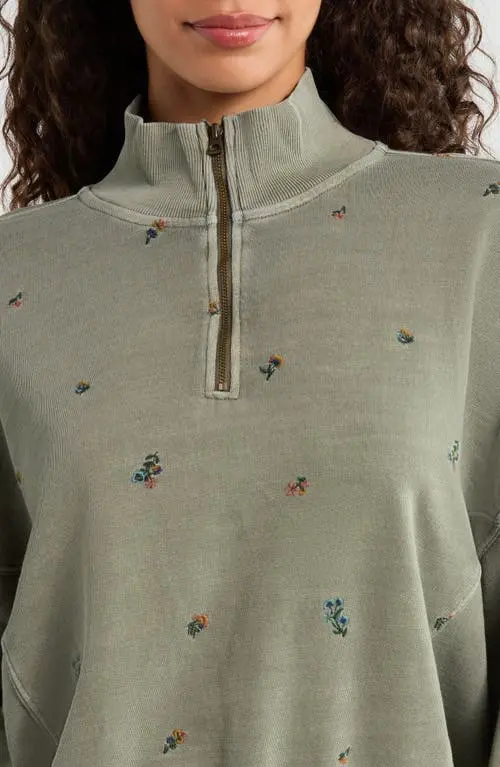 Lucky Brand Embroidered Half-zip Cotton Fleece Sweatshirt