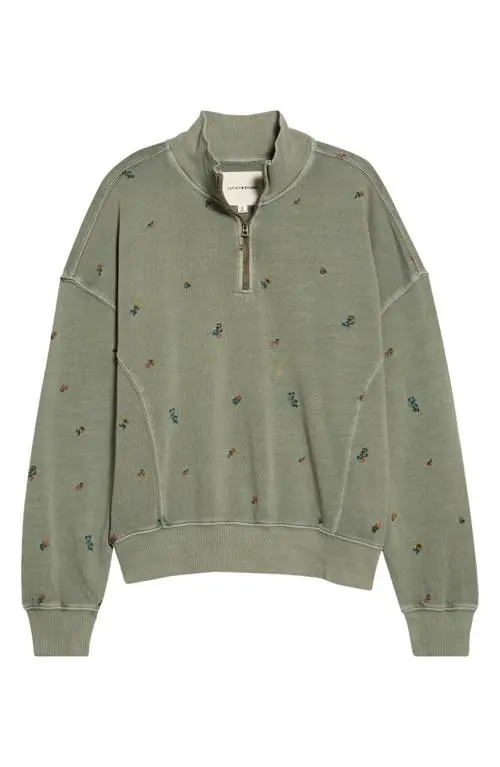 Lucky Brand Embroidered Half-zip Cotton Fleece Sweatshirt