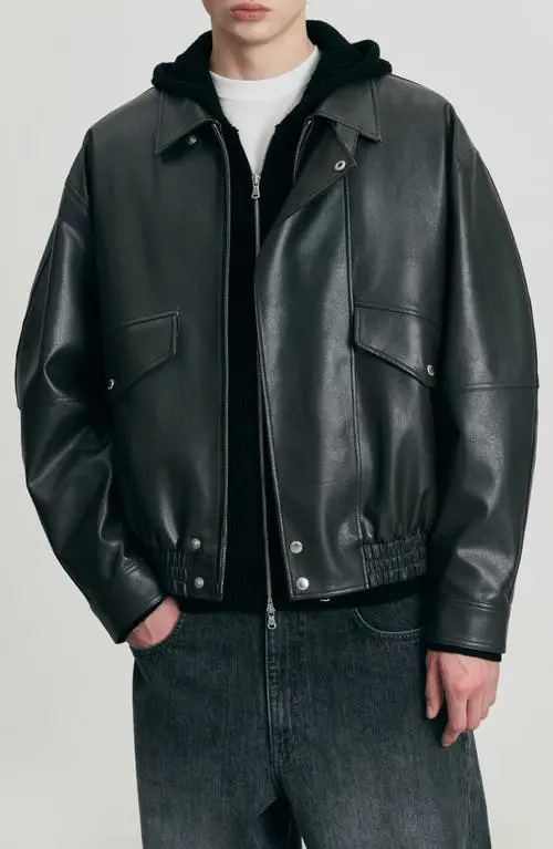 DUNST Gender Inclusive Cropped Faux Leather Bomber Jacket