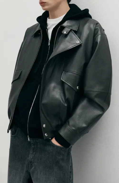 DUNST Gender Inclusive Cropped Faux Leather Bomber Jacket
