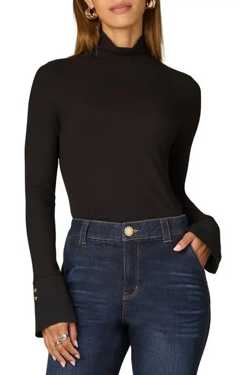 Wit & Wisdom Mock Neck French Cuff Rib Sweater - Black