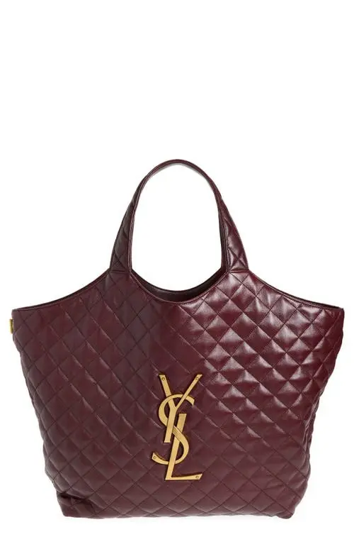Saint Laurent Maxi Quilted Leather Shopper - Rouge Cabernet