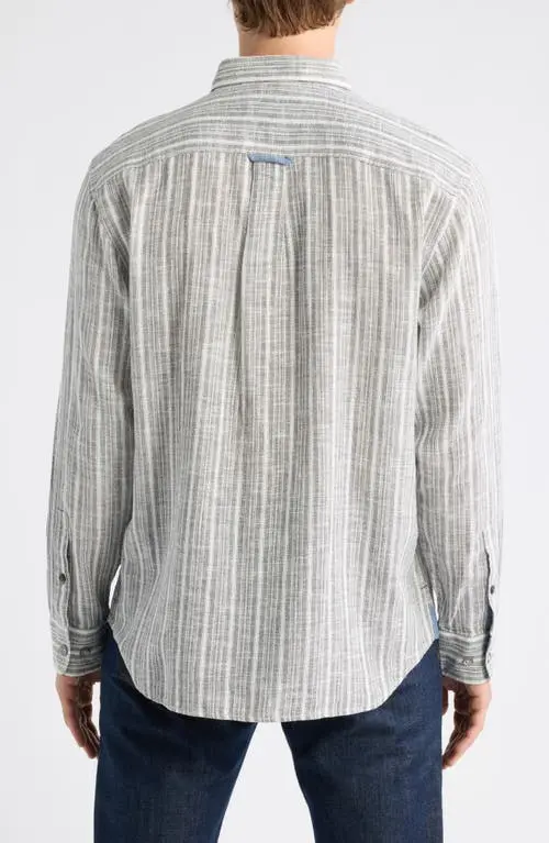 Tommy Bahama Raffia Dunes Stripe Linen & Cotton Long Sleeve Shirt - Palm Moss
