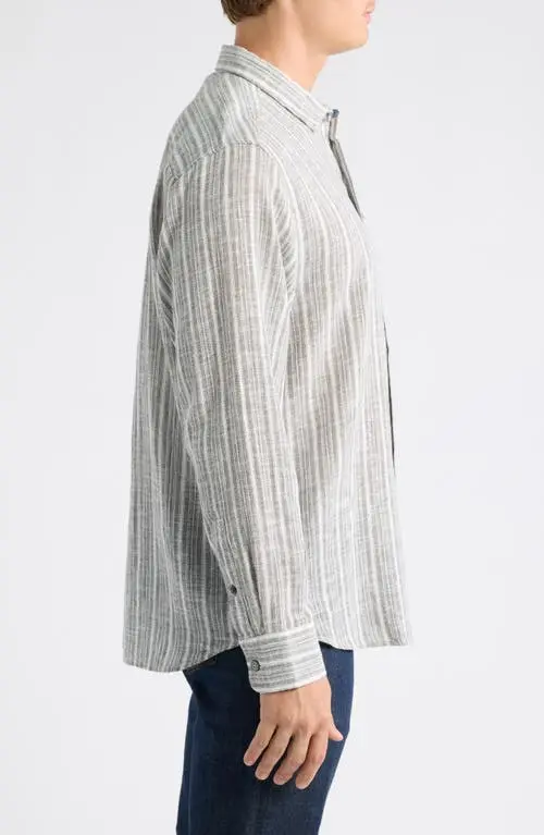 Tommy Bahama Raffia Dunes Stripe Linen & Cotton Long Sleeve Shirt - Palm Moss