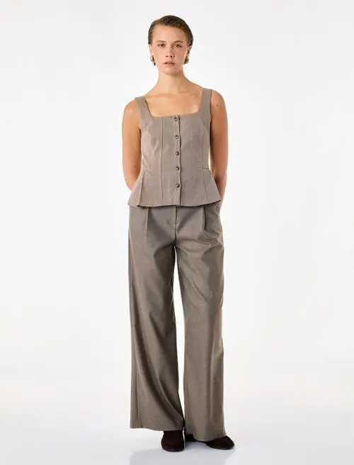 Koton Square Neck Sleeveless Peplum Top With Front Button Closure