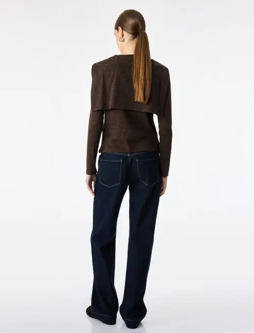 Koton Long Sleeve Tie-front Shawl Collar Top