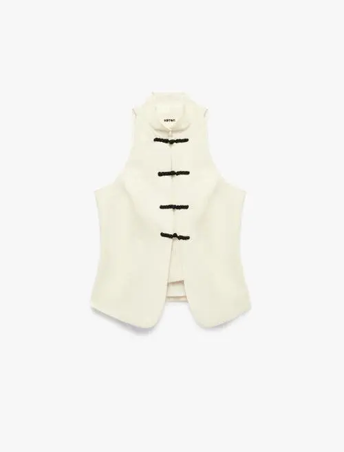 Koton Linen Blend Mandarin Neck Vest With Frog Closure