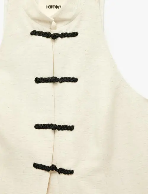 Koton Linen Blend Mandarin Neck Vest With Frog Closure