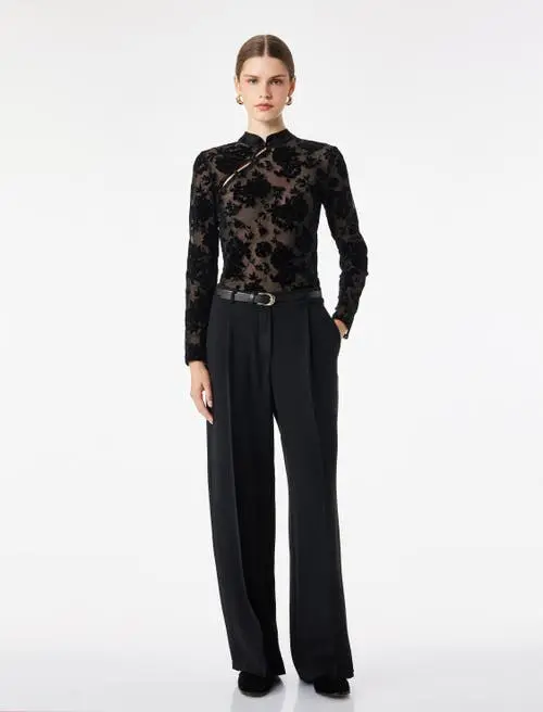 Koton Long Sleeve High Qipao Neck Floral Mesh Top