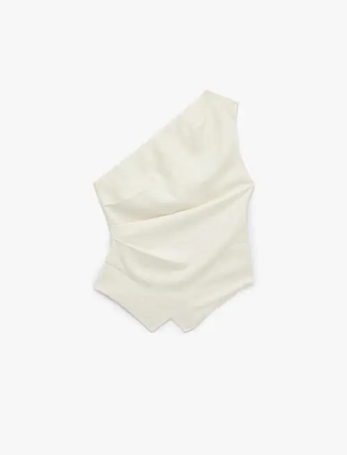 Koton Linen Blend One-shoulder Sleeveless Draped Top