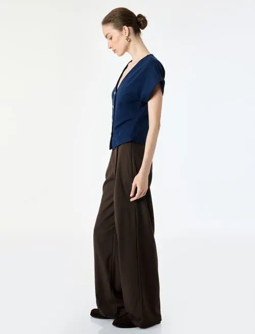 Koton V-neck Short Sleeve Button-front Top