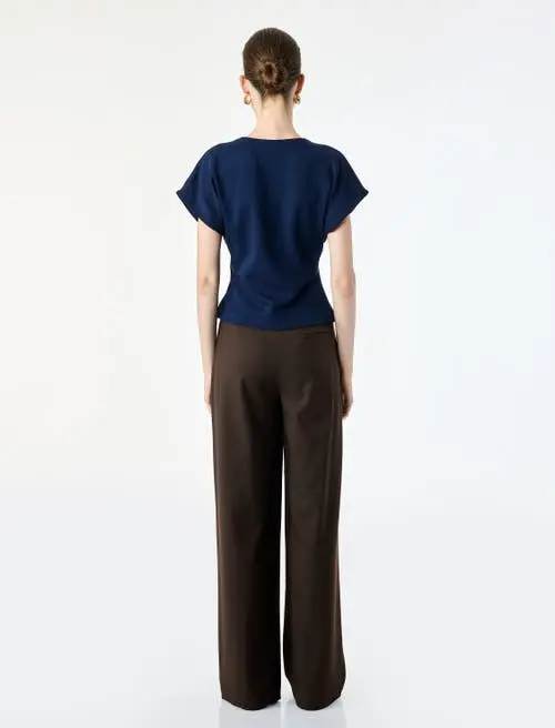Koton V-neck Short Sleeve Button-front Top