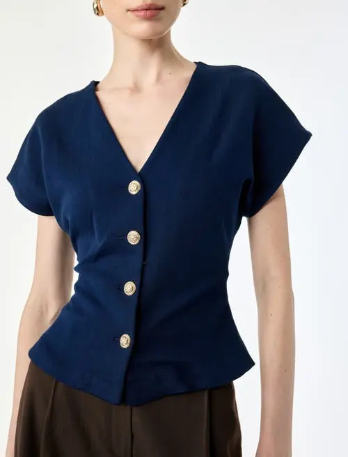 Koton V-neck Short Sleeve Button-front Top