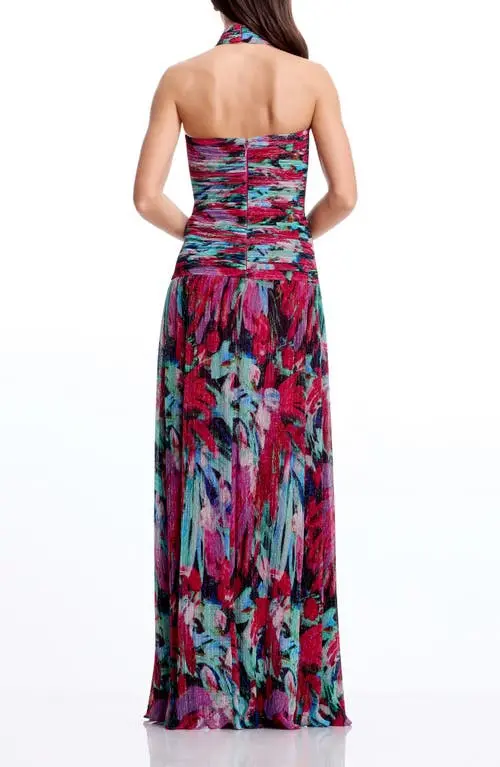 Dress The Population Lillian Floral Metallic Halter Gown