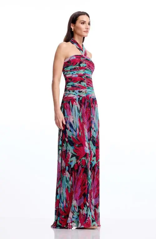 Dress The Population Lillian Floral Metallic Halter Gown