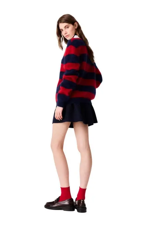 Maje Fluffy Sweater With Poplin Collar