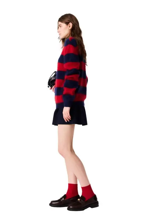 Maje Fluffy Sweater With Poplin Collar