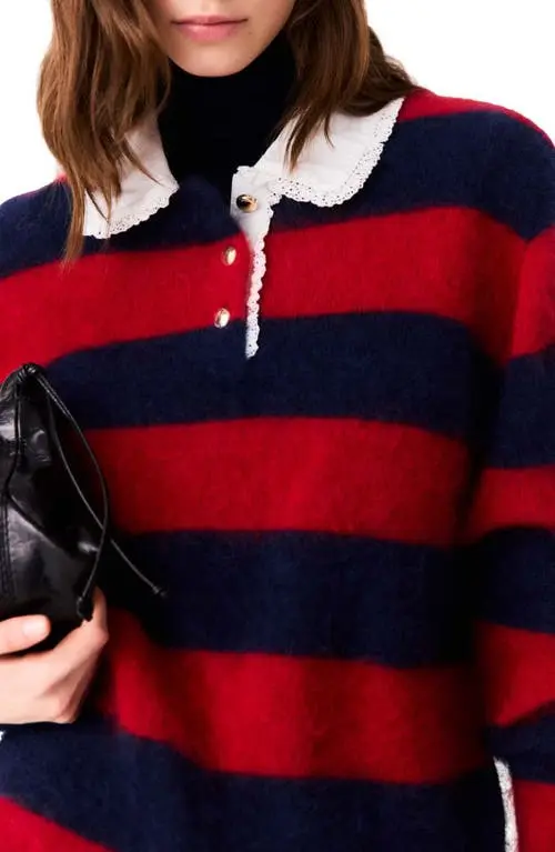 Maje Fluffy Sweater With Poplin Collar