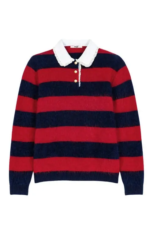 Maje Fluffy Sweater With Poplin Collar