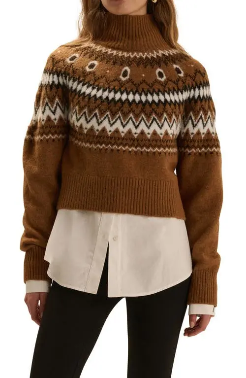 FAVORITE DAUGHTER The Chalet Fair Isle Turtleneck Sweater - Camel Multi