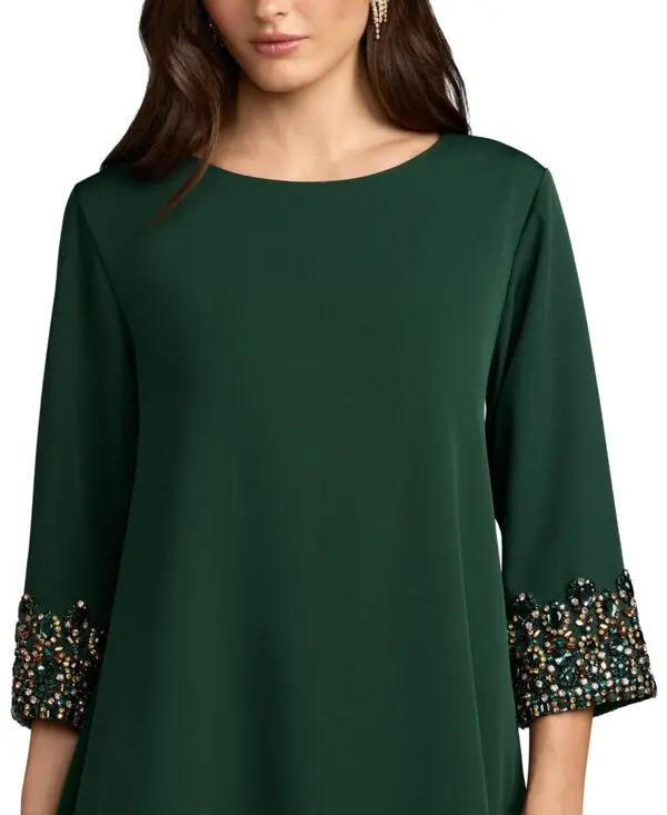Mac Duggal Embellished Trim Mini Dress With 3/4 Sleeves