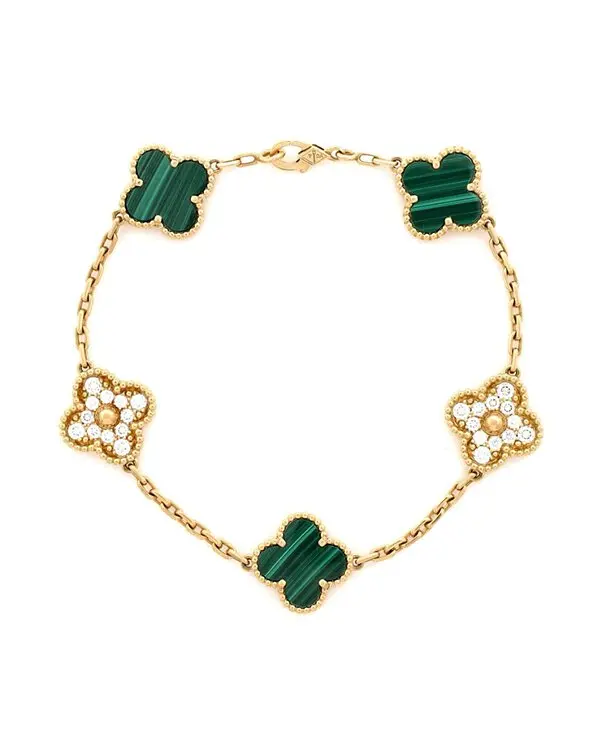 VAN CLEEF & ARPELS Vintage Alhambra 5 Motifs Bracelet 18k And Malachite With Diamonds - Gold