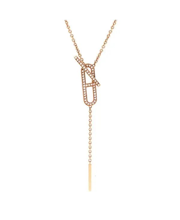 Hermès Small Ever Chaine D'ancre Lariat Necklace 18k Rose Gold With Diamonds - Pink