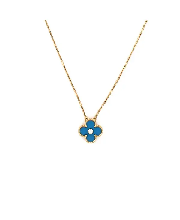 VAN CLEEF & ARPELS Vintage Alhambra Pendant Necklace 18k And Blue Sevres Porcelain With Diamond - Gold