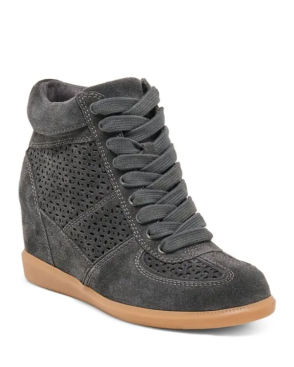 Dolce Vita Irlah Perforated Suede Wedge Sneakers - Anthracite