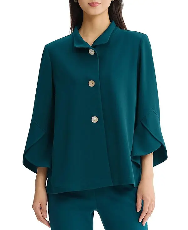 Ming Wang Plus Button Front Bell Sleeve Deco Crepe Jacket