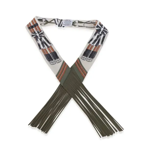 Hermès Crème Kaki Beige Dore Fringe Silk Jumping Twilly - Multicolor