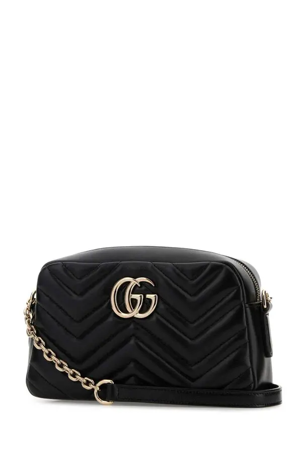 Gucci Nappa Leather Gg Marmont Crossbody Bag - Black