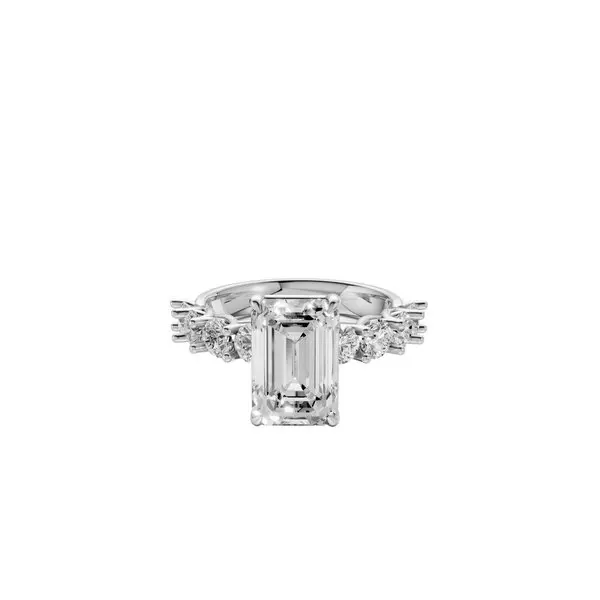 AYA FINE JEWELRY Elara Emerald & Round Cut Lab Grown Diamond Pave Engagement Ring In Gold - White