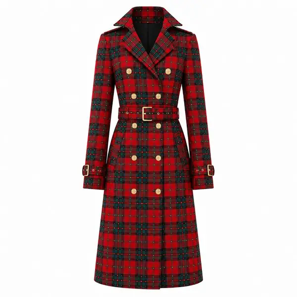 RICHA SHARMA Red / Black / Brown Heritage Red Tartan Double Breasted Luxury Coat - Red/black/brown