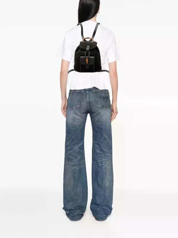 Gucci 20th Century Suede Bamboo Drawstring Backpack - Black