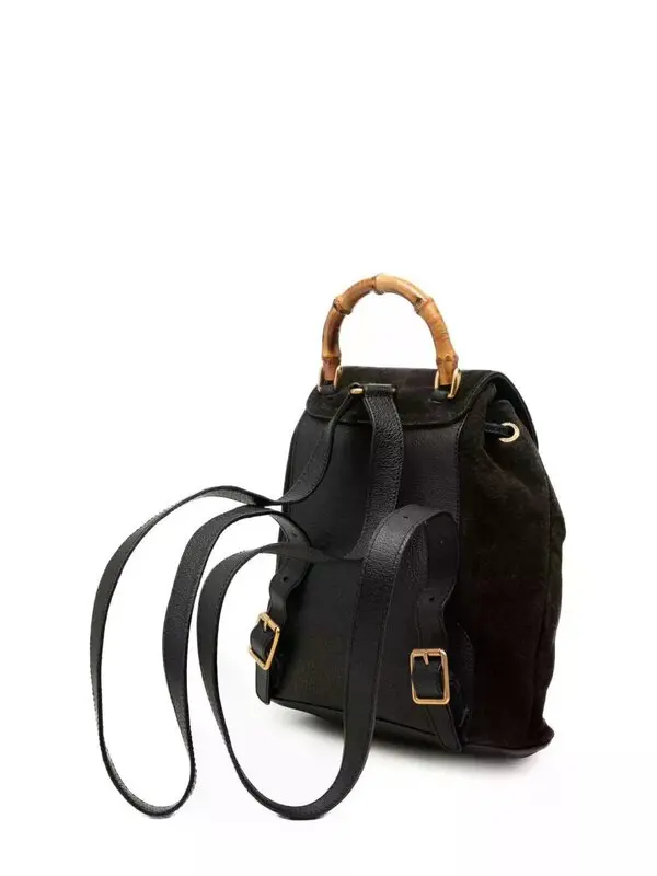 Gucci 20th Century Suede Bamboo Drawstring Backpack - Black