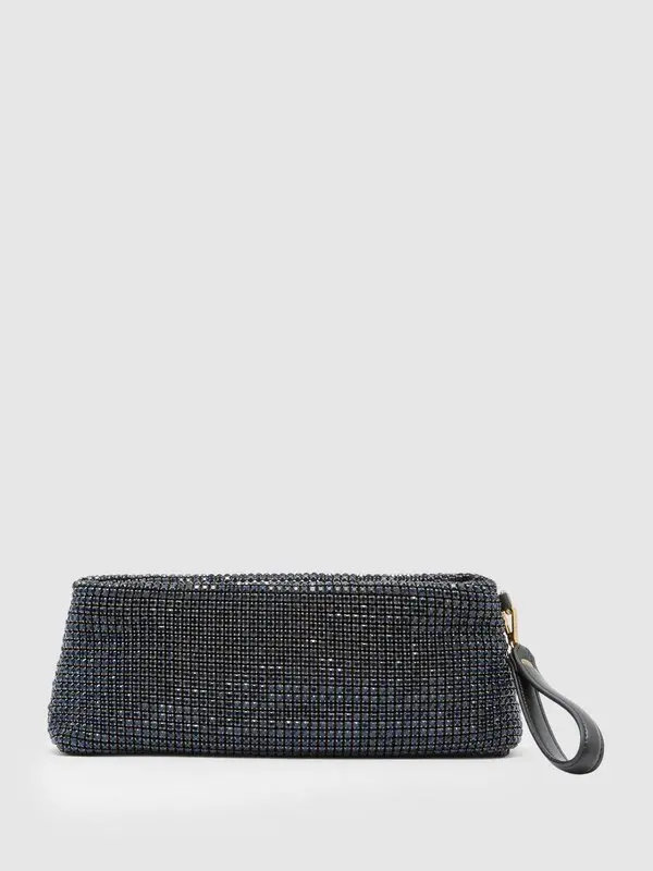 REISS Olga Crystal Embellished Pouch Clutch Bag - Navy