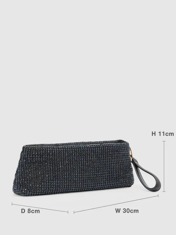 REISS Olga Crystal Embellished Pouch Clutch Bag - Navy