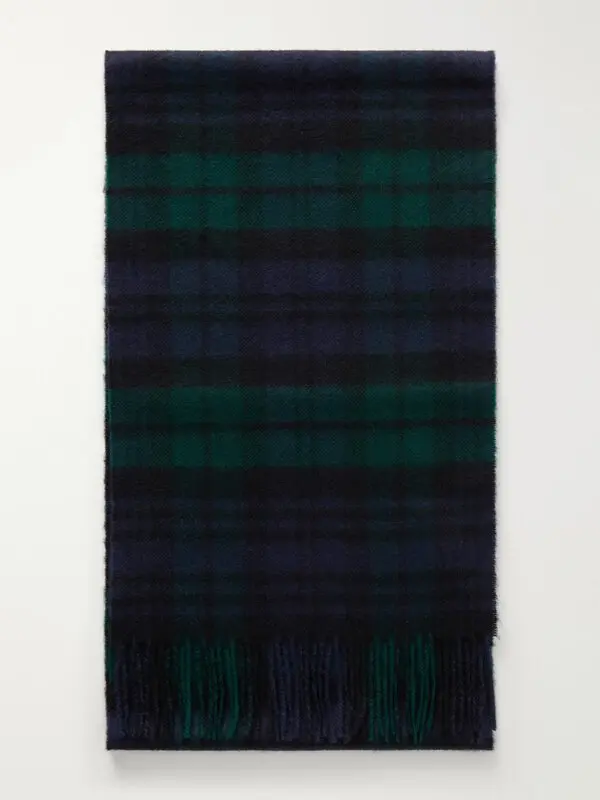 Johnstons Of Elgin Checked Cashmere Scarf - Blue