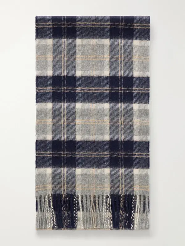 Johnstons Of Elgin Fringed Checked Cashmere Scarf - Blue