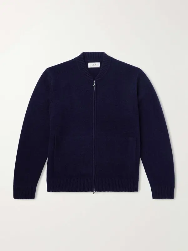 Mr P. Brushed Cashmere Zip-up Cardigan - Navy