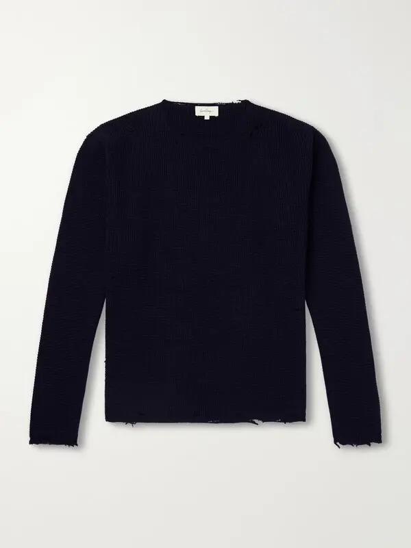 SECOND / LAYER Distressed Waffle-knit Wool And Cashmere-blend Sweater