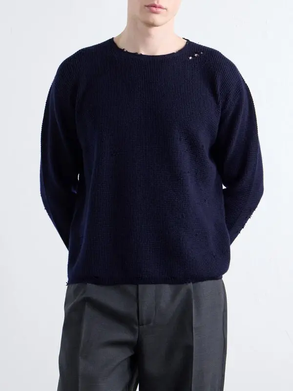 SECOND / LAYER Distressed Waffle-knit Wool And Cashmere-blend Sweater