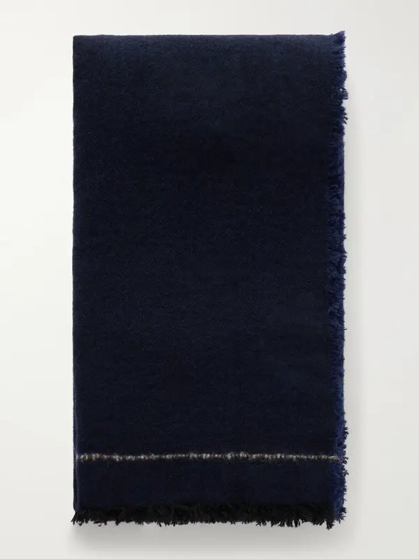 Johnstons Of Elgin Usan Frayed Cashmere Scarf - Blue