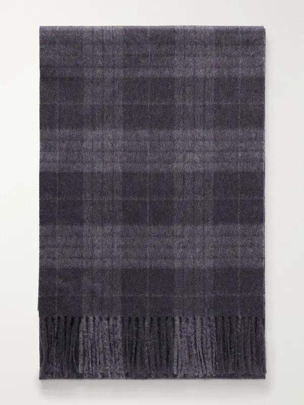 Johnstons Of Elgin Glamis Fringed Checked Cashmere Scarf - Gray