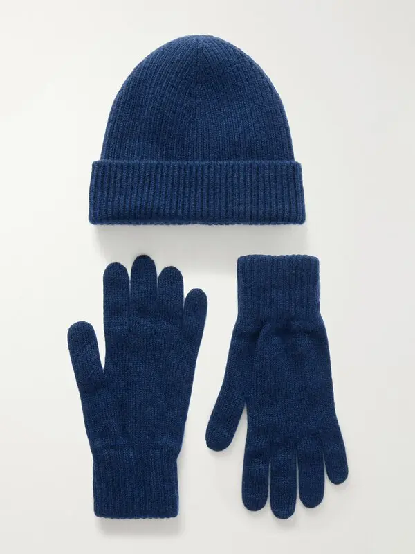 Johnstons Of Elgin Ribbed Gloves And Beanie Cashmere Set - Green